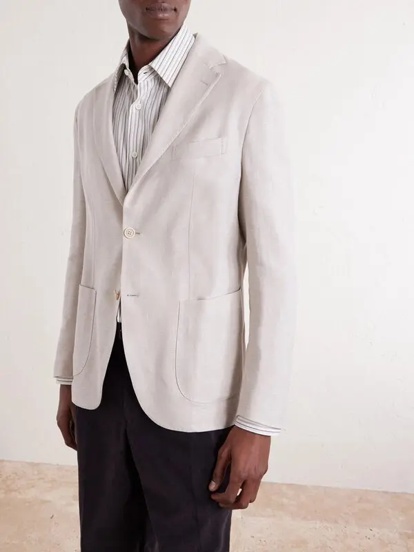 Eleventy Stretch Linen, Wool And Silk-blend Suit Jacket - Neutrals