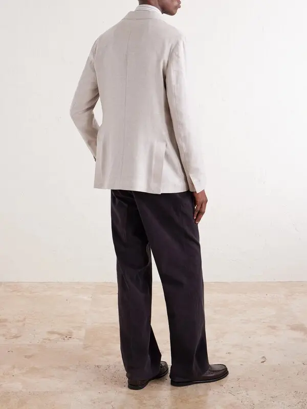 Eleventy Stretch Linen, Wool And Silk-blend Suit Jacket - Neutrals