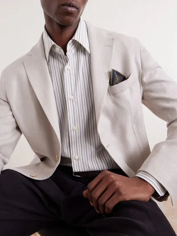 Eleventy Stretch Linen, Wool And Silk-blend Suit Jacket - Neutrals