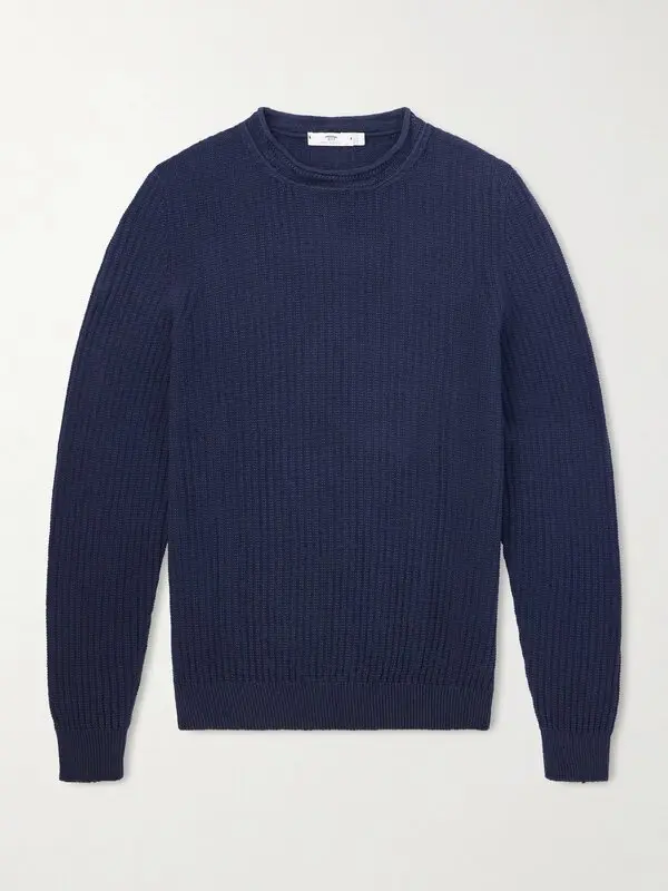 Inis Meáin Ribbed Linen And Cotton-blend Sweater - Blue
