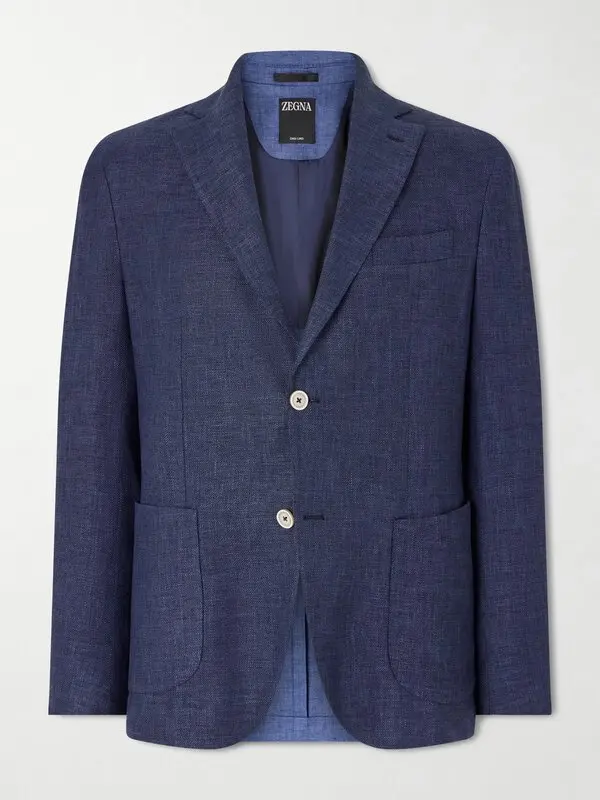Eleventy Stretch-linen, Wool And Silk-blend Suit Jacket - Blue