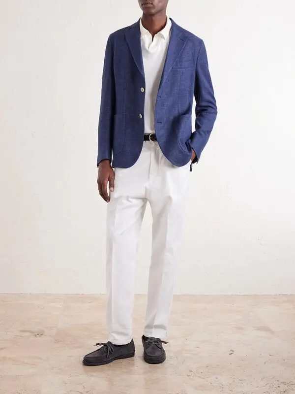Eleventy Stretch-linen, Wool And Silk-blend Suit Jacket - Blue