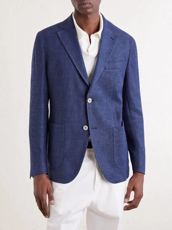Eleventy Stretch-linen, Wool And Silk-blend Suit Jacket - Blue