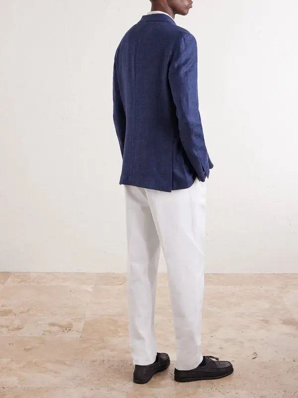 Eleventy Stretch-linen, Wool And Silk-blend Suit Jacket - Blue