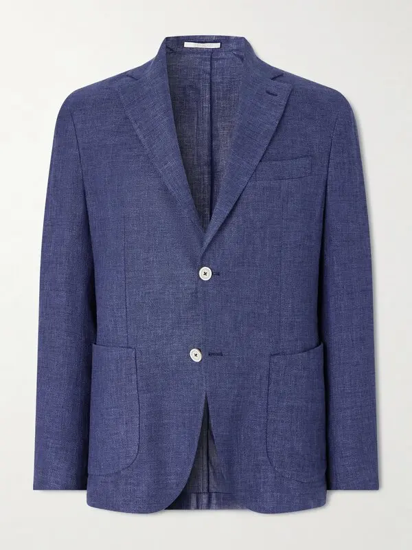 Eleventy Stretch-linen, Wool And Silk-blend Suit Jacket - Blue