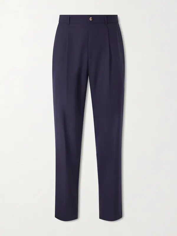 De Bonne Facture Straight-leg Pleated Super 130s Wool Suit Trousers - Blue