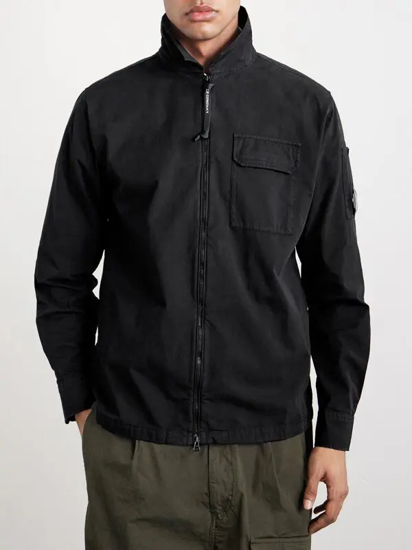 C.P. COMPANY Logo-appliquéd Organic Cotton-gabardine Overshirt - Black
