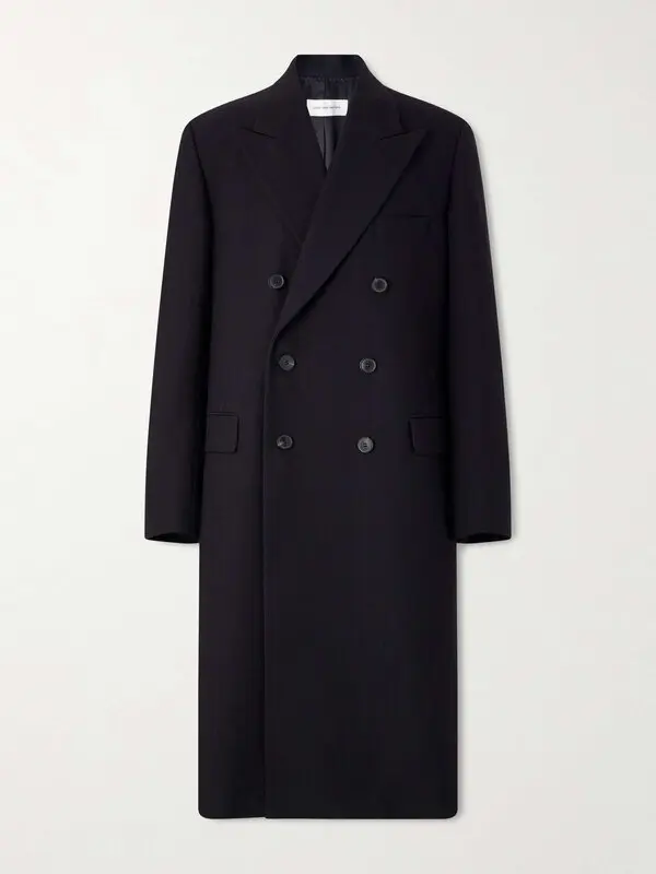 Dries Van Noten Double-breasted Herringbone Cotton And Wool-blend Coat - Black