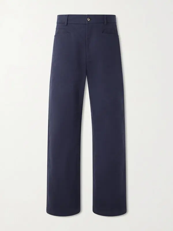 De Bonne Facture Gardian Wide-leg Cotton-twill Trousers - Blue