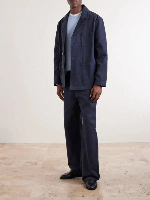 De Bonne Facture Gardian Wide-leg Cotton-twill Trousers - Blue