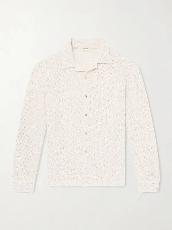 De Bonne Facture Holiday Camp-collar Crocheted Cotton Shirt