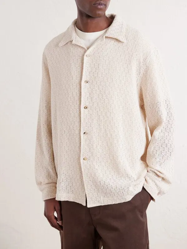 De Bonne Facture Holiday Camp-collar Crocheted Cotton Shirt