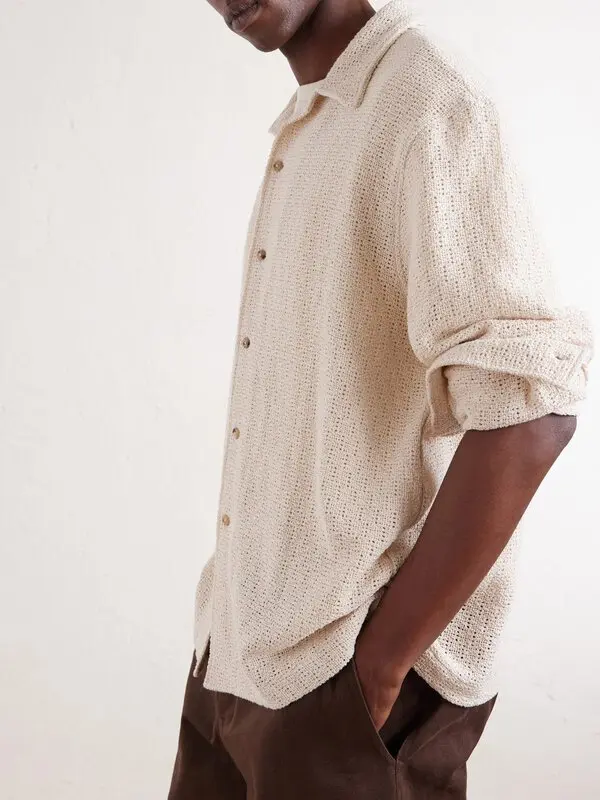 De Bonne Facture Holiday Camp-collar Crocheted Cotton Shirt
