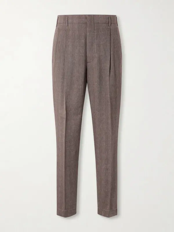 Brunello Cucinelli Straight-leg Pleated Linen And Wool-blend Suit Trousers - Brown