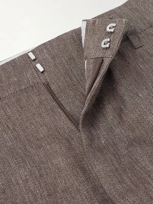Brunello Cucinelli Straight-leg Pleated Linen And Wool-blend Trousers - Brown