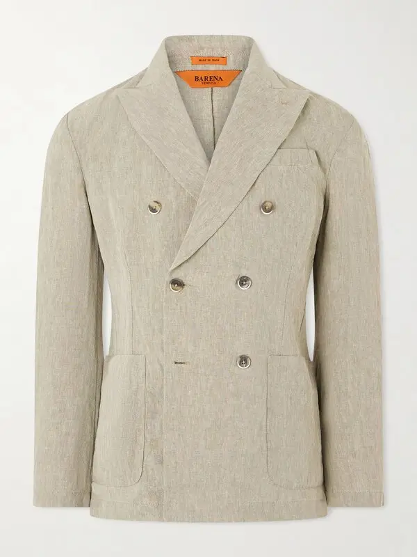 Barena Venezia Siroco Marte Double-breasted Linen Suit Jacket - Green