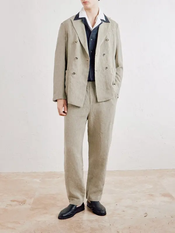 Barena Venezia Siroco Marte Double-breasted Linen Suit Jacket - Green