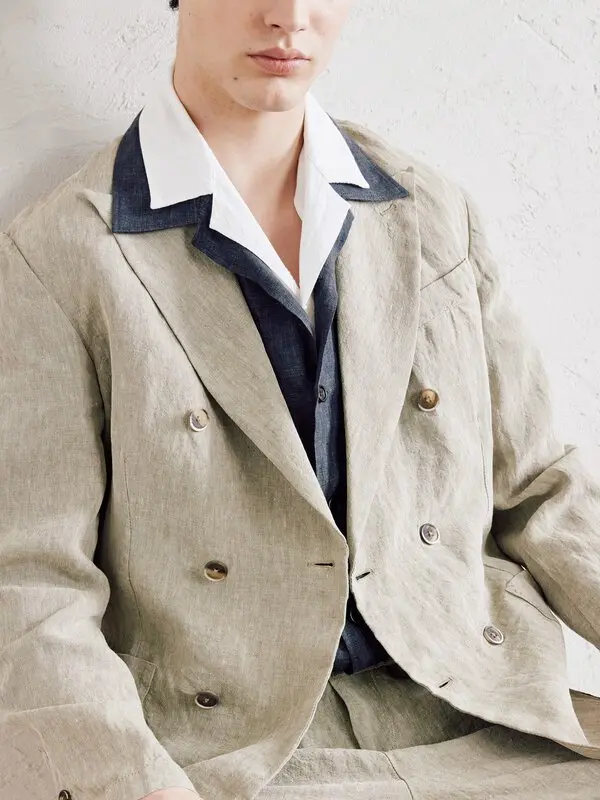 Barena Venezia Siroco Marte Double-breasted Linen Suit Jacket - Green