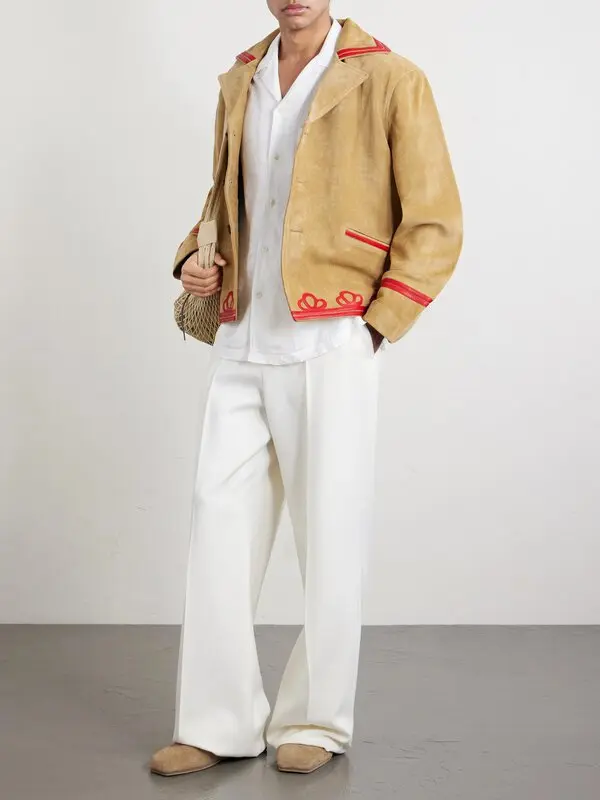 BODE Trefoil Leather-trimmed Suede Jacket - Brown