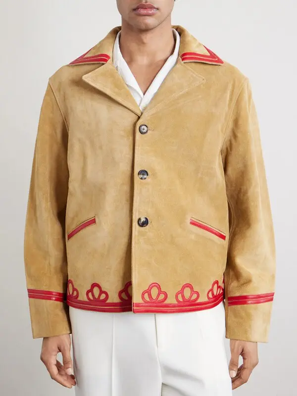BODE Trefoil Leather-trimmed Suede Jacket - Brown