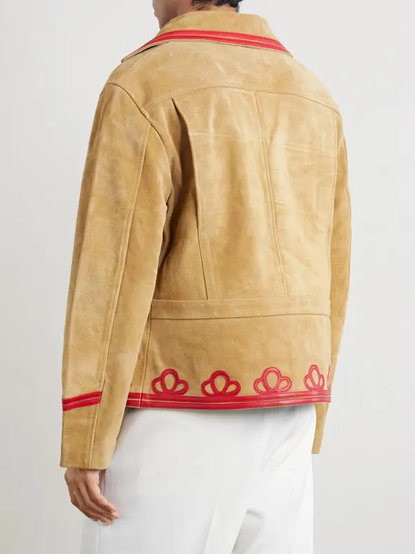 BODE Trefoil Leather-trimmed Suede Jacket - Brown