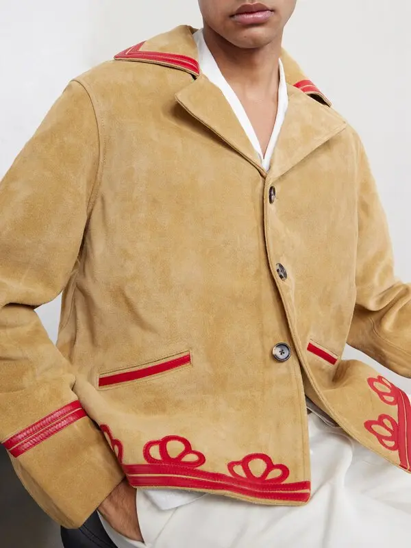 BODE Trefoil Leather-trimmed Suede Jacket - Brown
