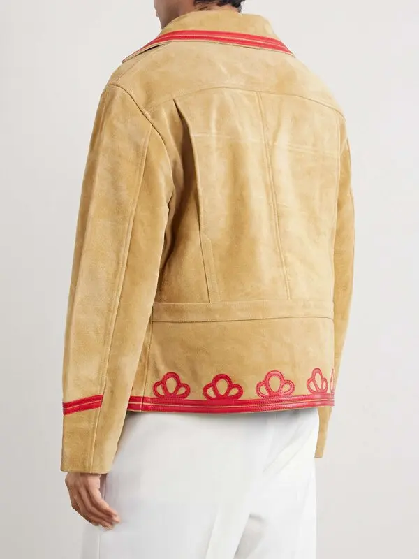 BODE Trefoil Leather-trimmed Suede Jacket - Tan
