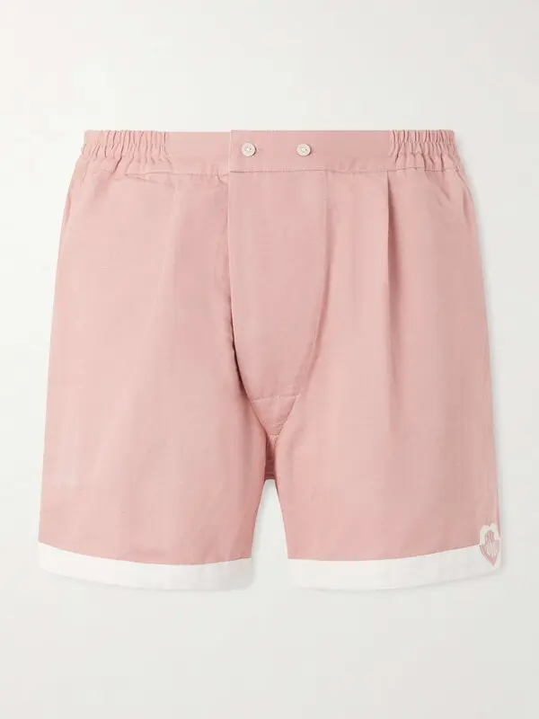 BODE Heart Deco Straight-leg Logo-appliquéd Cotton-faille Shorts - Pink