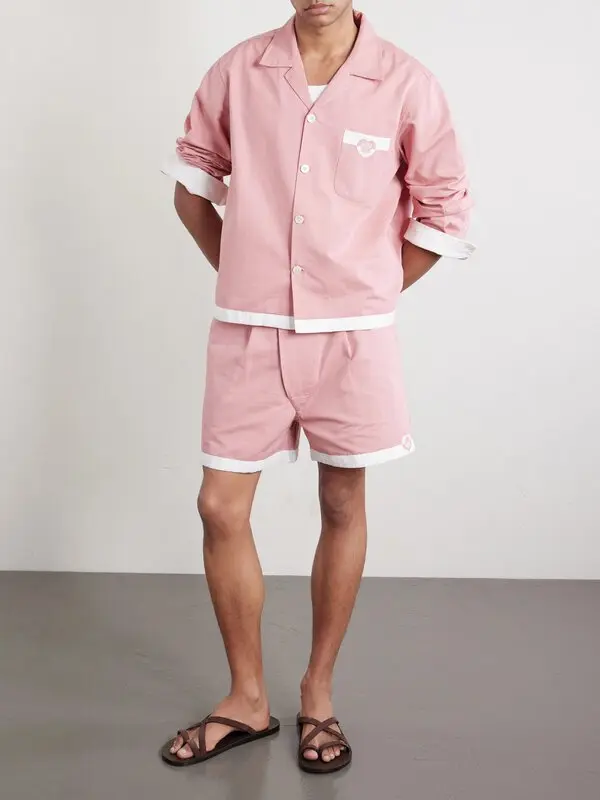 BODE Heart Deco Straight-leg Cotton-faille Shorts
