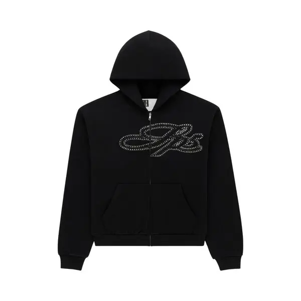SP5DER Rhinestone Script Full Zip Hoodie
