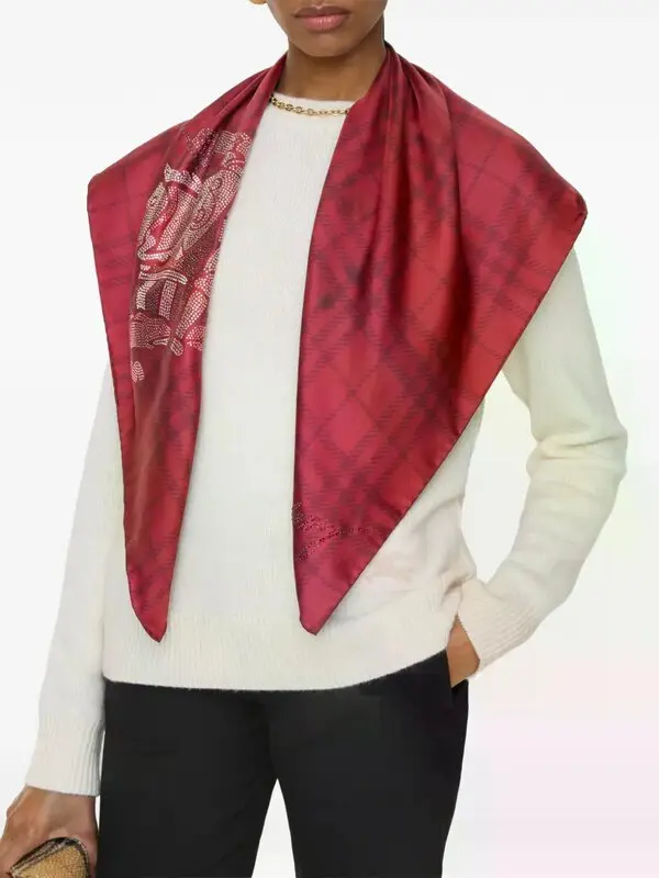 Burberry Checked Silk Scarf - Red