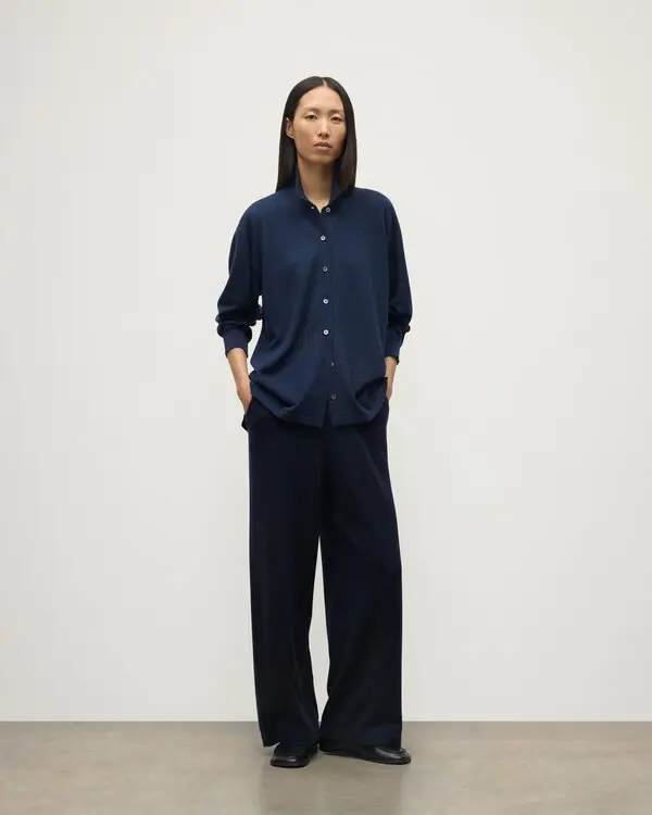 Johnstons Of Elgin Cashmere Jersey Knit Trouser - Navy