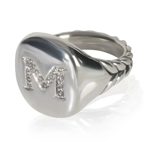 David Yurman Sterling Silver Diamond Signet Ring