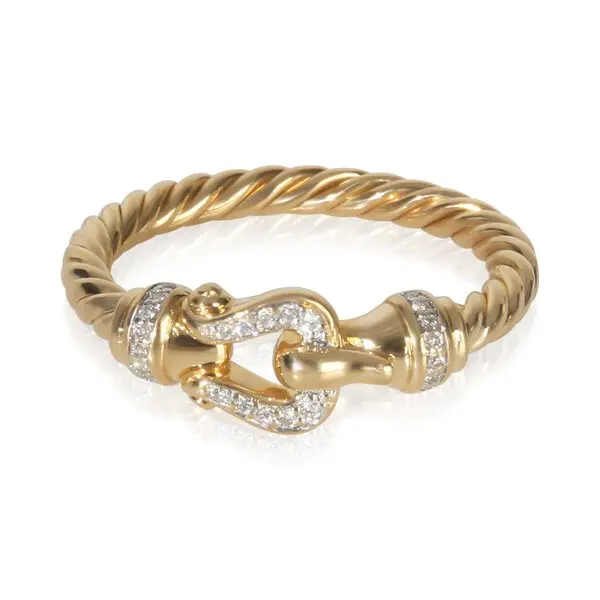 David Yurman Yellow Gold Diamond Petite Cable Buckle Ring