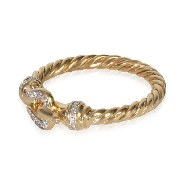 David Yurman Yellow Gold Diamond Petite Cable Buckle Ring