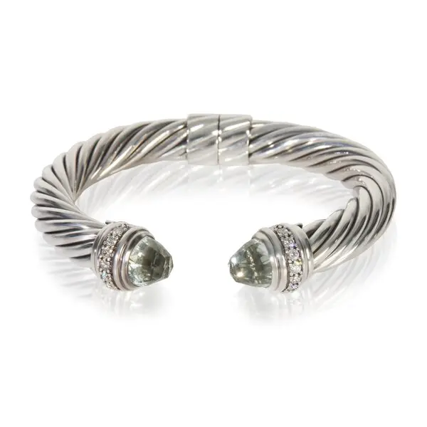 David Yurman Sterling Silver Prasiolite And Diamond Cable Hinged Bracelet - Sterling_silver
