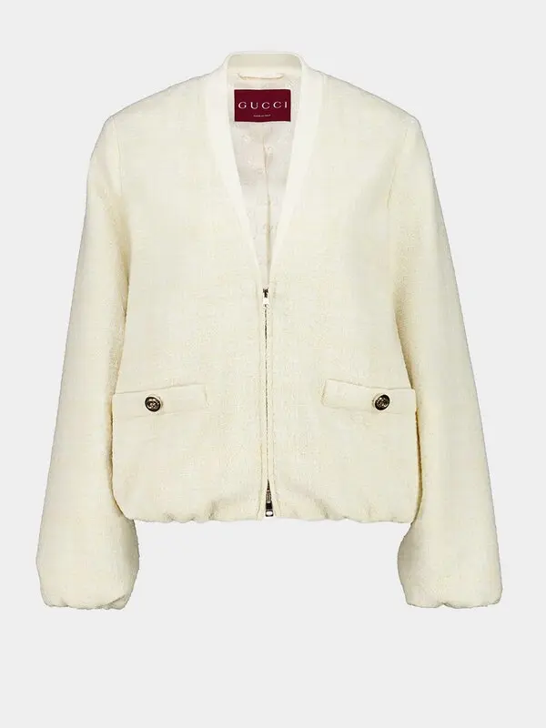 Gucci Ivory Check Cotton Tweed Jacket - Cream