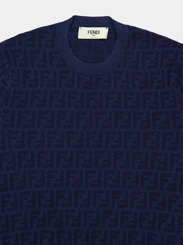 Fendi Ff Denim Knit Pullover - Blue