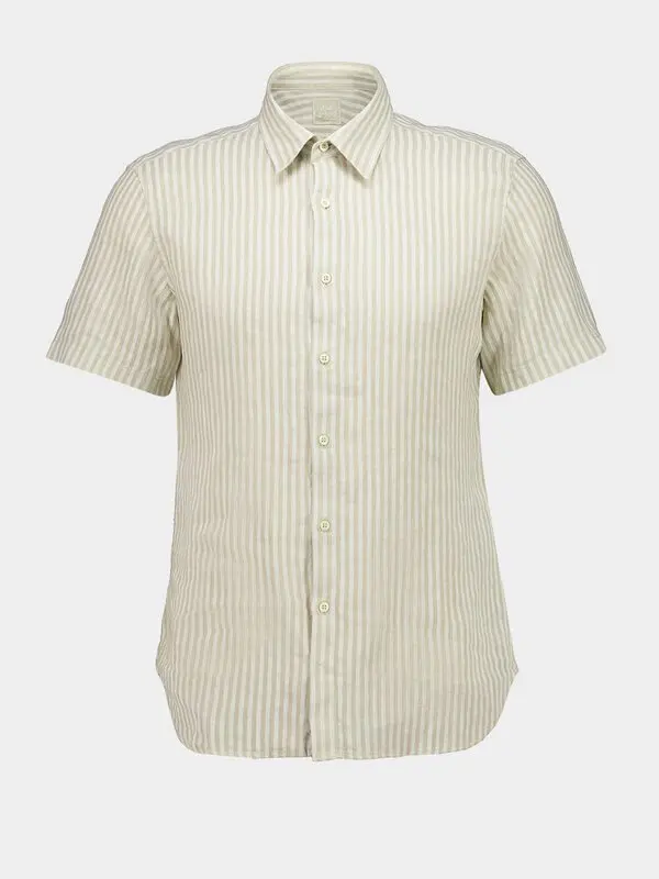 120% Lino Corda Short-sleeve Regular Fit Linen Shirt - Beige