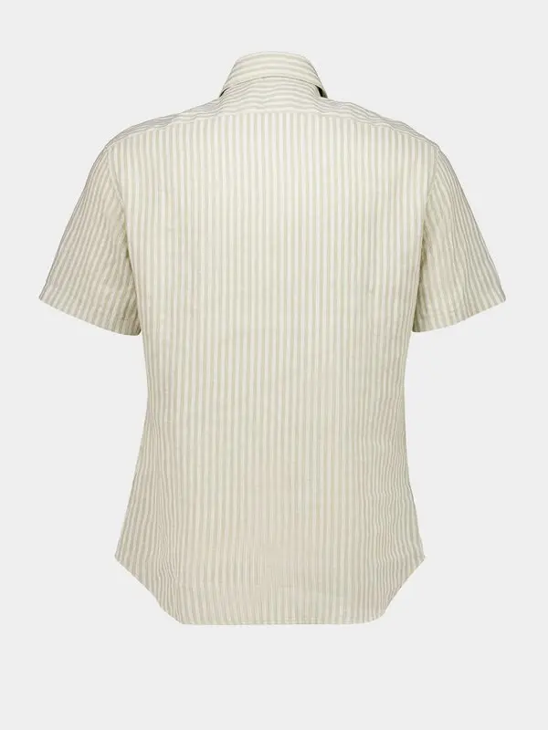 120% Lino Corda Short-sleeve Regular Fit Linen Shirt - Beige