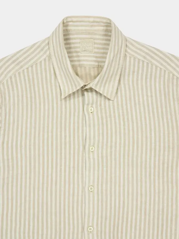 120% Lino Corda Short-sleeve Regular Fit Linen Shirt - Beige