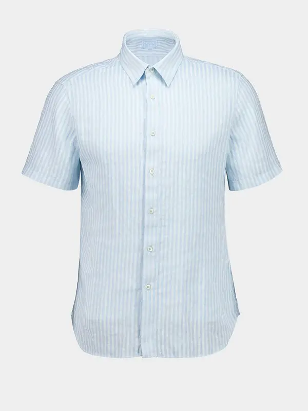 120% Lino Baby Short-sleeve Regular Fit Linen Shirt - Blue