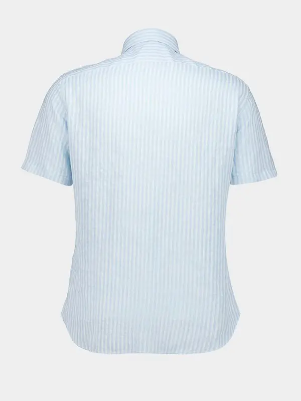 120% Lino Baby Short-sleeve Regular Fit Linen Shirt - Blue