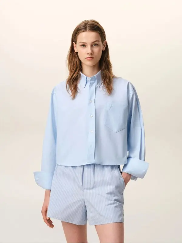 Ami De Coeur Cropped Oxford Shirt - Blue