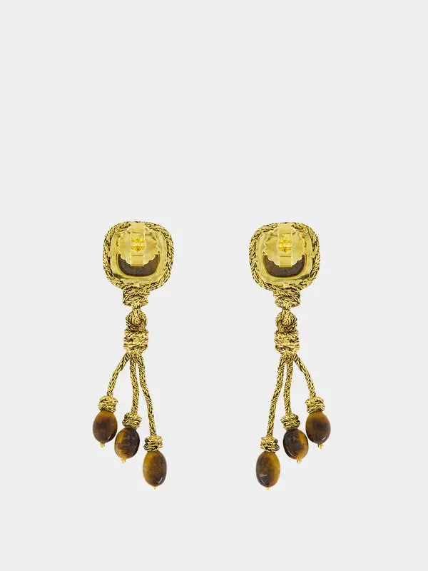 AURÉLIE BIDERMANN Tiger Eye Miki Drop Earrings - Brown