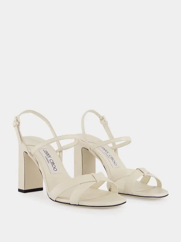 JIMMY CHOO Elsy 85 Nappa Leather Sandals - Cream