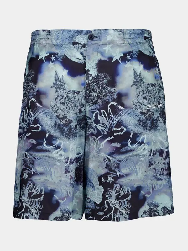 Off-White Printed Viscose Bowling Shorts - Blue