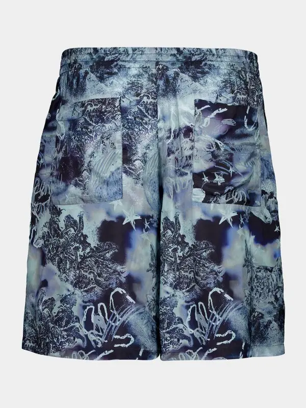 Off-White Printed Viscose Bowling Shorts - Blue