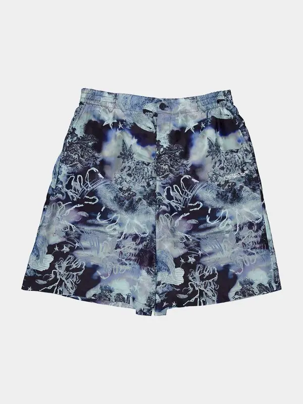 Off-White Printed Viscose Bowling Shorts - Blue