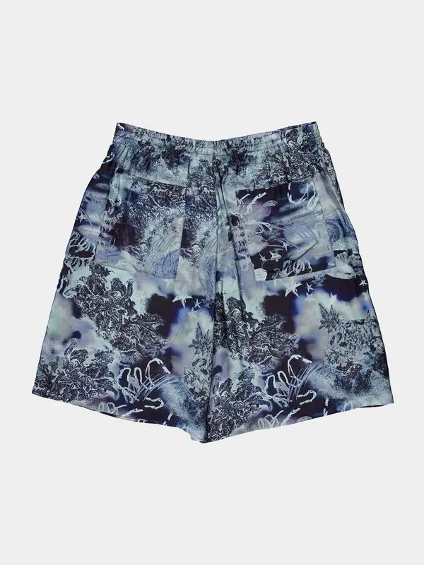 Off-White Printed Viscose Bowling Shorts - Blue